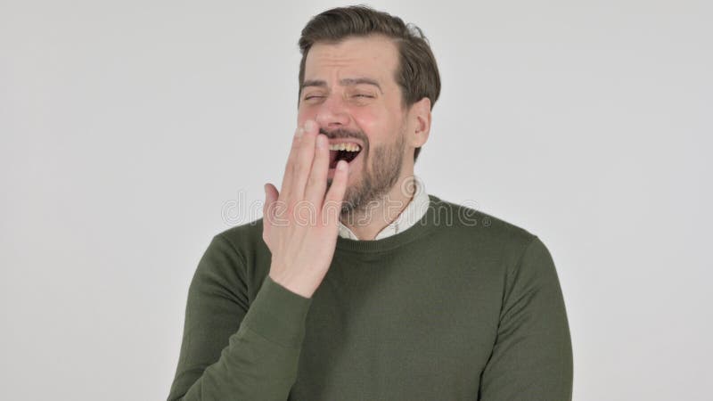 Portrait of Sleepy Man Yawning, White Screen Stock Photo - Image of ...