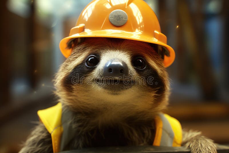 Portrait of a Sloth in a Helmet on a Construction Site Stock ...