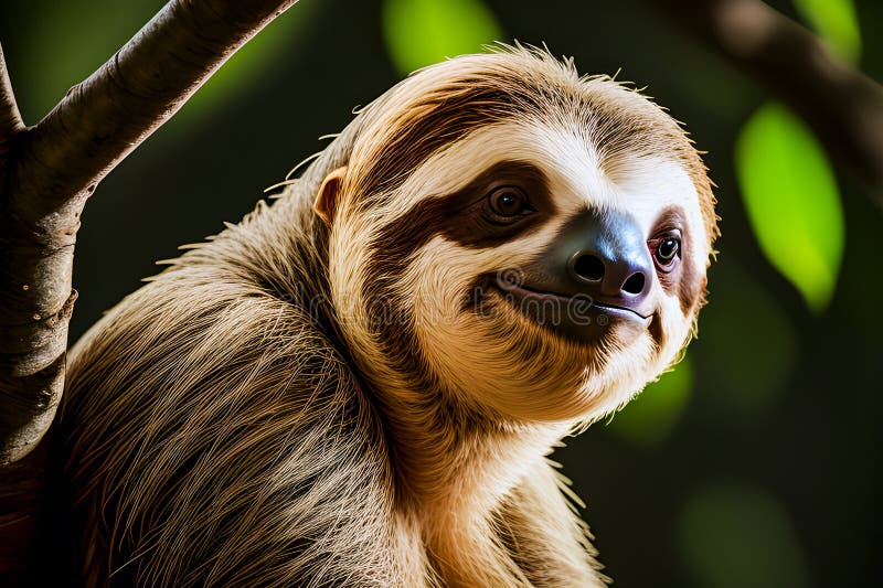 Portrait of a Sloth on a Tree Stock Illustration - Illustration of ...