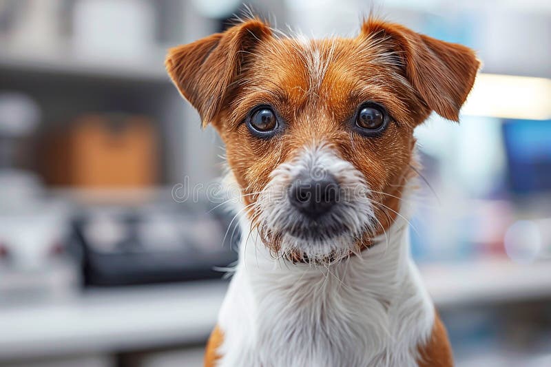 Portrait of a Small Brown Dog on a Blurred Background of Veterinary ...