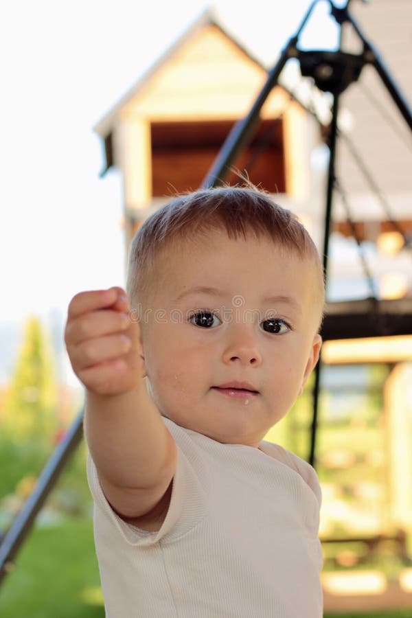 Portrait of a Small Child Stretching His Hand Forward, Showing ...