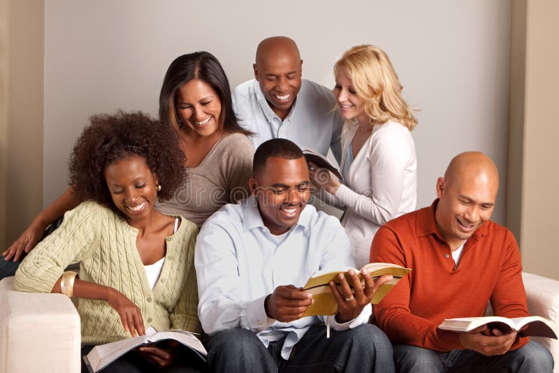 Diverse Group of Friends Reading. Stock Image - Image of laughing ...