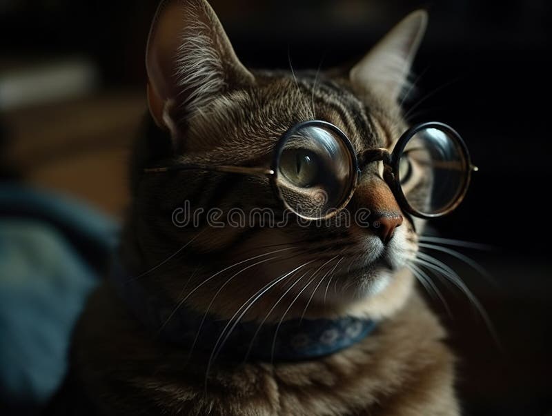 Portrait of Smart Cat in Glasses Stock Illustration - Illustration of ...