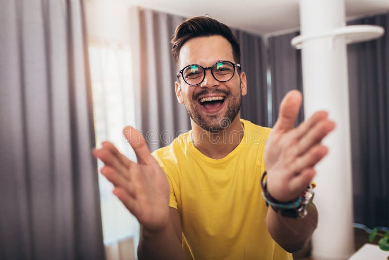 Smart Confident Smiling Millennial Man Standing at Home Stock Image ...