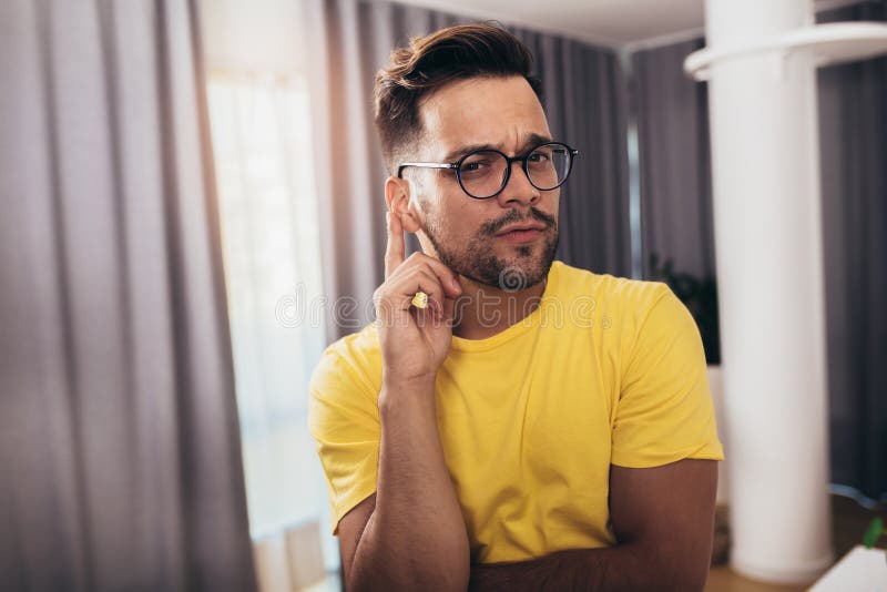 Smart Confident Smiling Millennial Man Standing at Home Stock Image ...