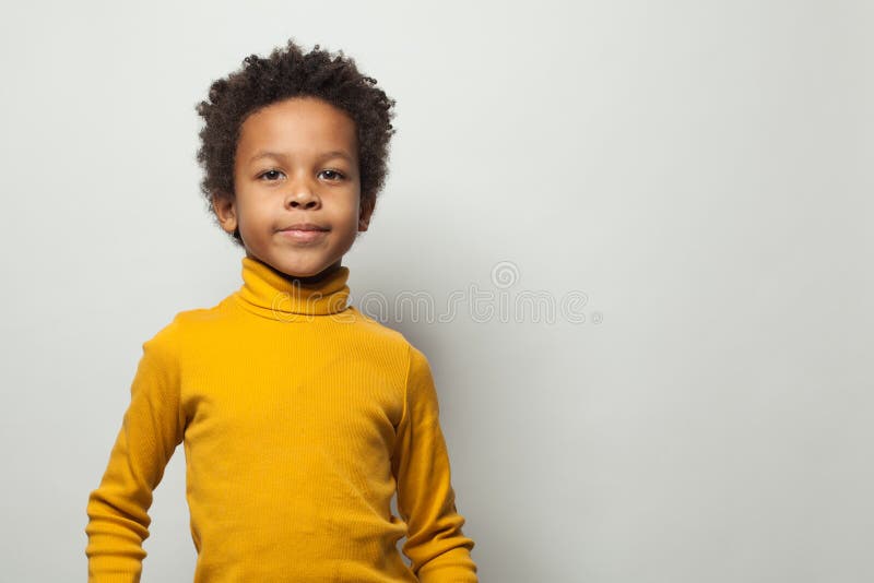 Portrait of Smart Little Black Kid Boy on White Background Stock Image ...