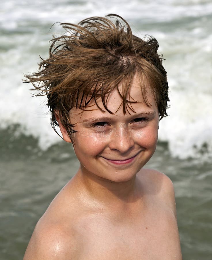 Portrait of Smart Smiling Boy at the Beach Stock Photo - Image of ...