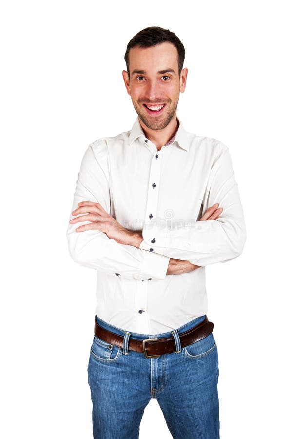 Portrait of a Smart Young Man Standing with White Background Stock ...