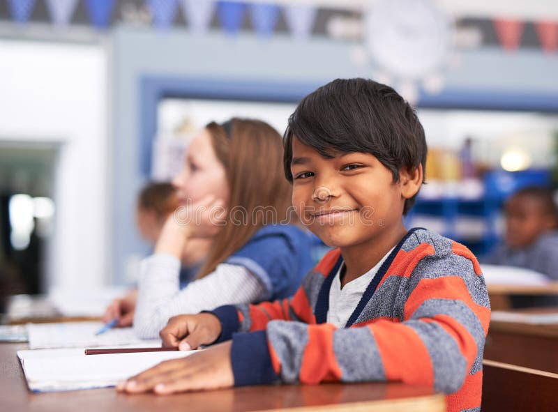Portrait, Smile and Boy in Classroom for Education in Growth, Child ...