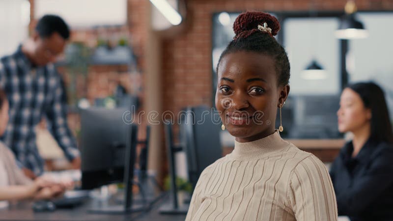 Portrait of Smiling African American Software Developer Looking at Camera Stock Image - Image of ...
