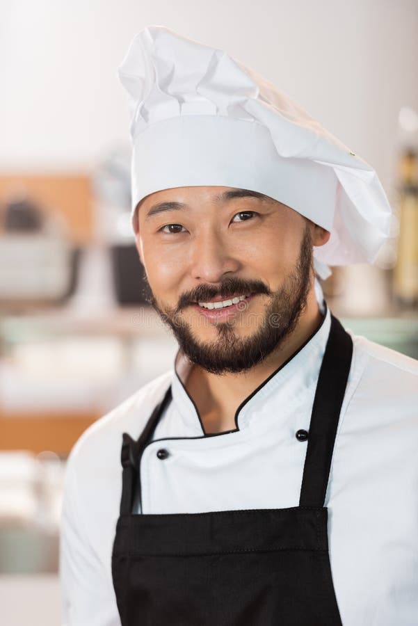 Portrait of Smiling Asian Chef Looking Stock Photo - Image of ...