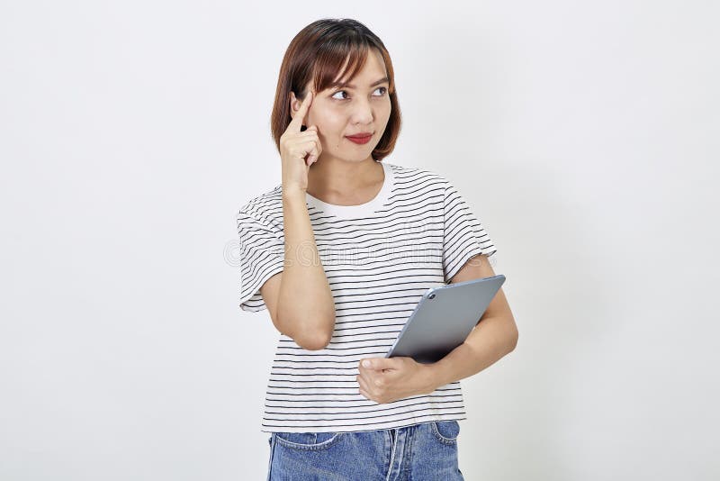Portrait of a Smiling Beautiful Asian Woman Freelancer Using a Digital ... Portrait of a Smiling Beautiful Asian Woman Freelancer Using a Digital ...