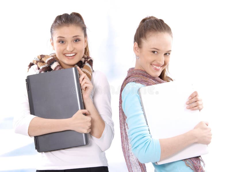 Portrait of Smiling Beautiful Female Students Stock Image - Image of ...