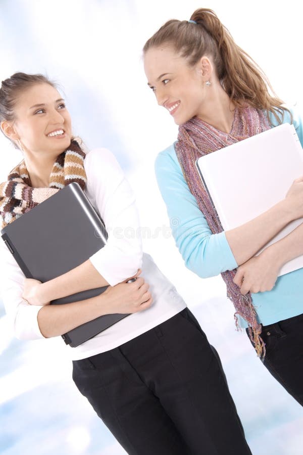 Portrait of Smiling Beautiful Female Students Stock Photo - Image of ...