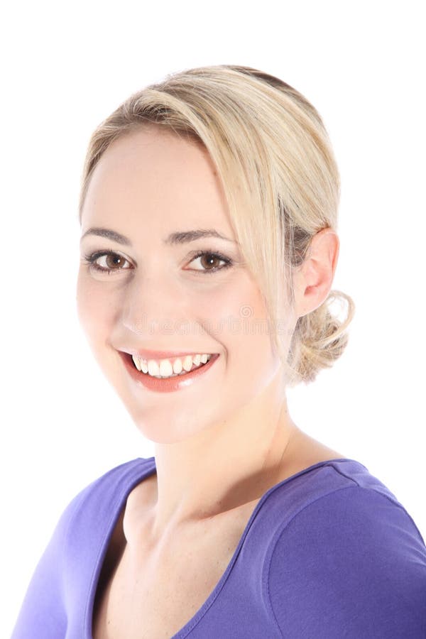 Portrait of Smiling Blonde Woman on White Stock Image - Image of person ...