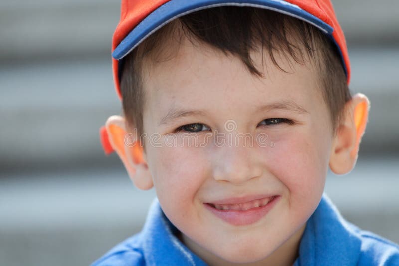 Portrait of Smiling Boy Outdoor. Close Up Stock Photo - Image of ...