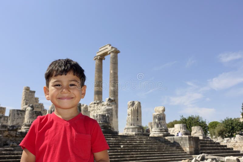 Portrait of Smiling Boy in the Temple of Apollo. Stock Photo - Image of ...