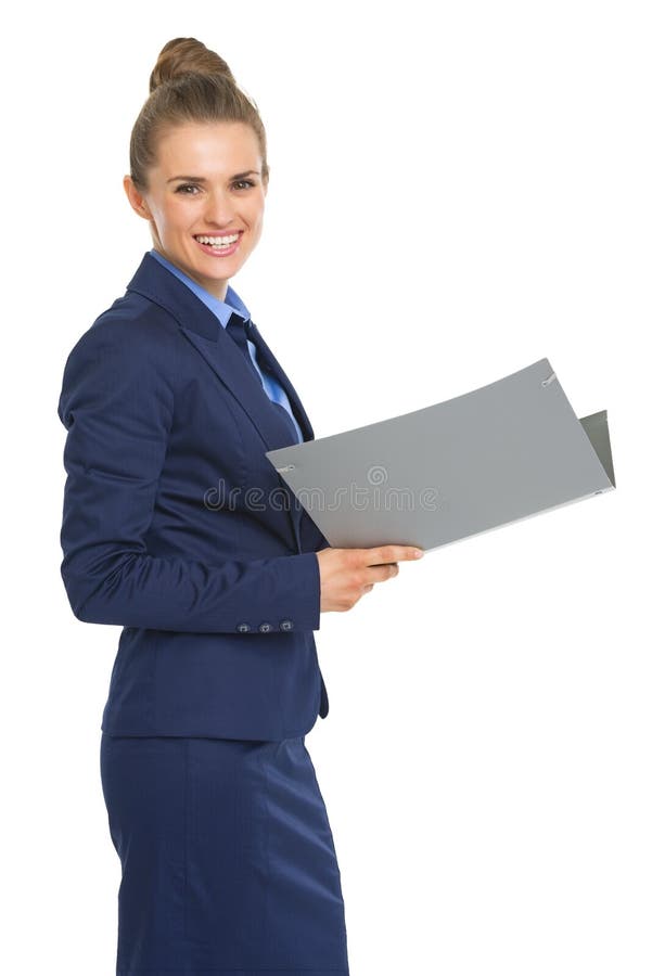 Portrait of Smiling Business Woman with Documents Stock Image - Image ...
