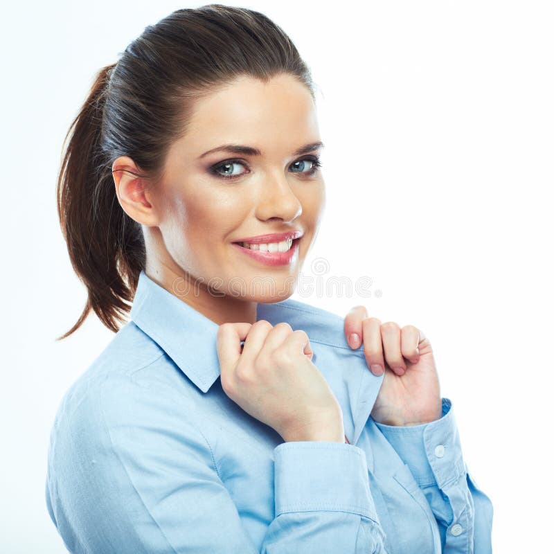 Portrait Of Smiling Business Woman Isolated On White Backgroun Stock