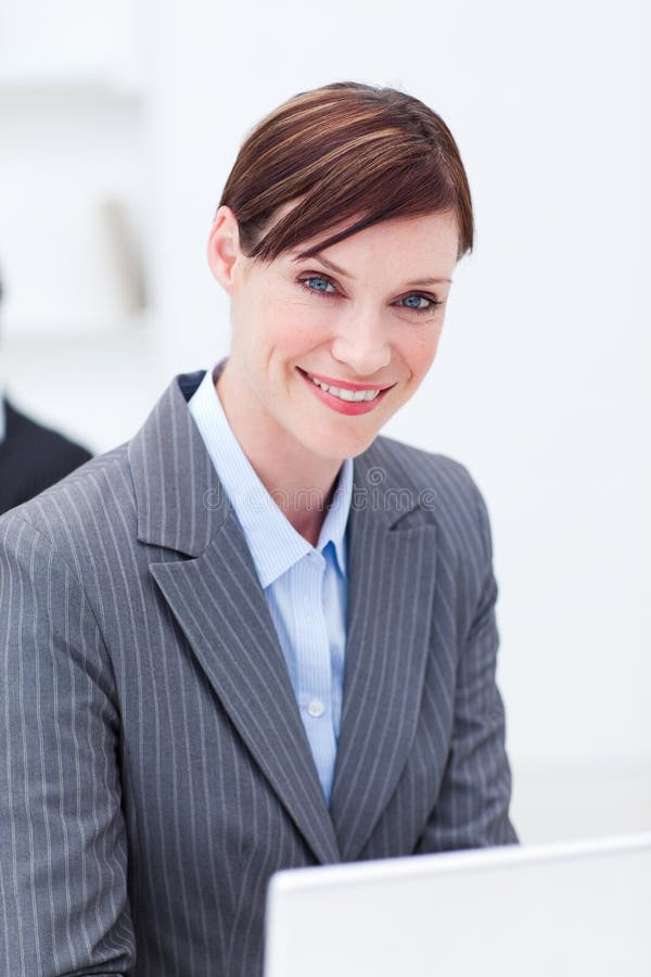 Portrait of a Smiling Businesswoman Working Stock Photo - Image of ...