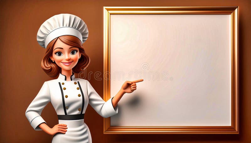 Portrait of Smiling Cartoon Chef Pointing on Whiteboard with Blank ...