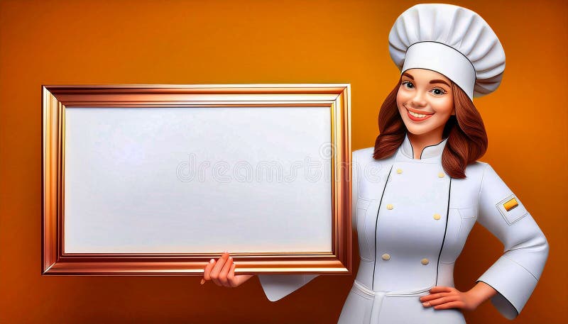 Portrait of Smiling Cartoon Chef Pointing on Whiteboard with Blank ...