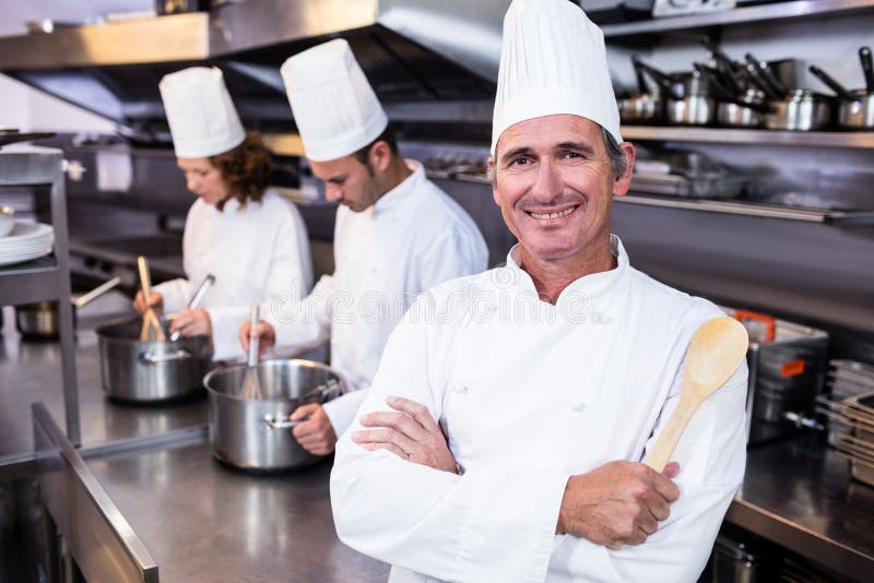 Portrait of Smiling Chef in Commercial Kitchen Stock Image - Image of ...