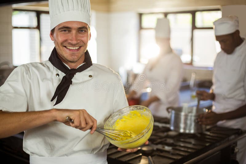 Portrait of Smiling Chef Mixing Dough Stock Image - Image of delicious ...
