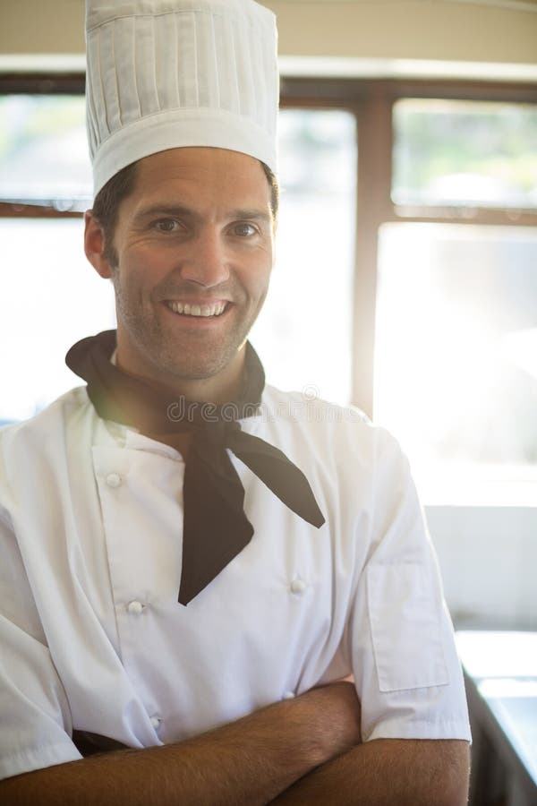 Portrait of Smiling Chef Standing with Arms Crossed Stock Image - Image ...