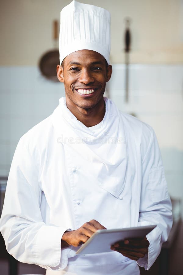 Portrait of Smiling Chef Using Digital Tablet Stock Image - Image of ...