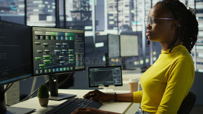 Portrait of Smiling Computer Scientist at Work Doing Software Debugging Using PC Stock Photo ...