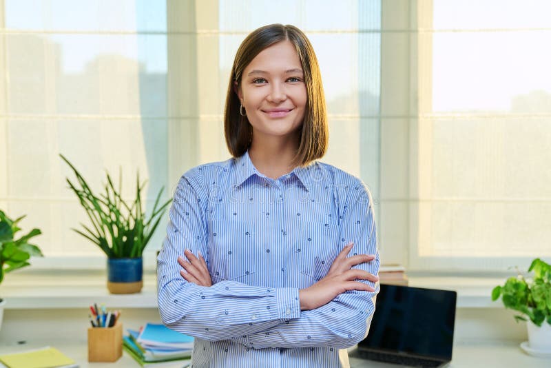 Portrait of Smiling Confident Young Woman, at Home Stock Photo - Image ... Portrait of Smiling Confident Young Woman, at Home Stock Photo - Image ...