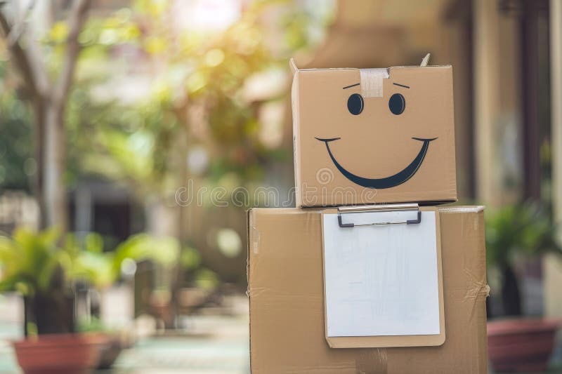 Portrait of Smiling Delivery Worker with Clipboard and Box, Symbolizing ...