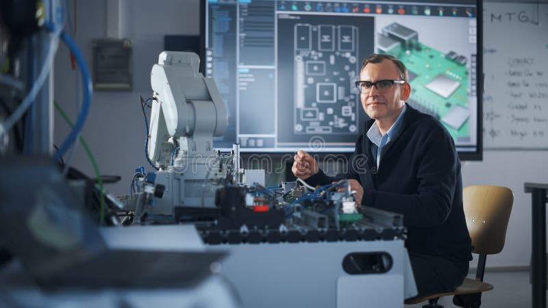 Portrait of Smiling Engineer Using Screwdriver while Working with ...