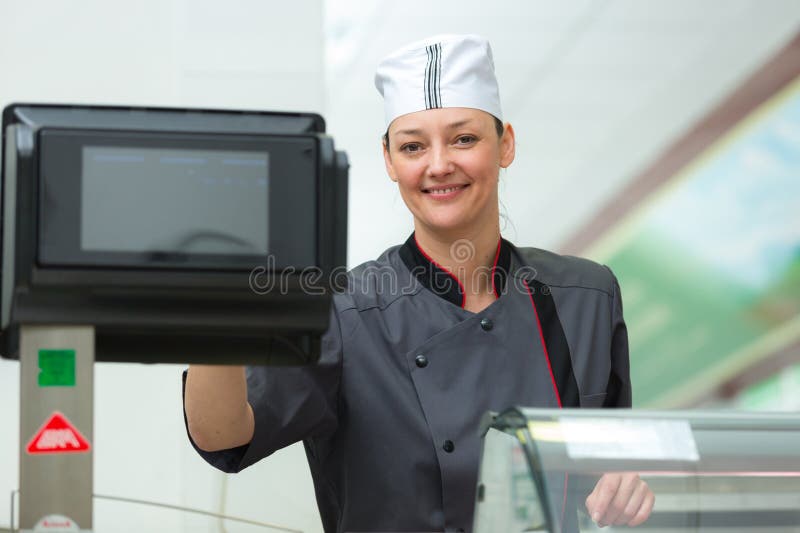 Portrait Smiling Female Shop Keeper Stock Image - Image of food ...