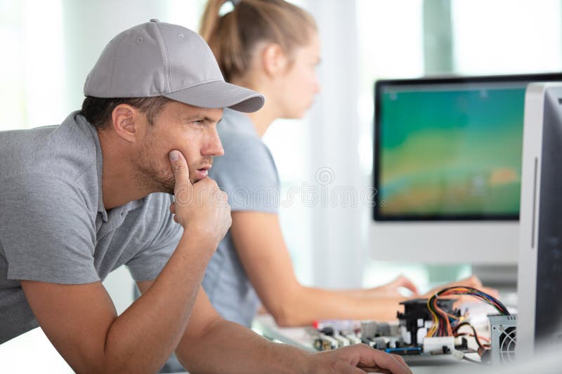 Portrait Smiling Female Student in Computer Class Stock Image - Image ...