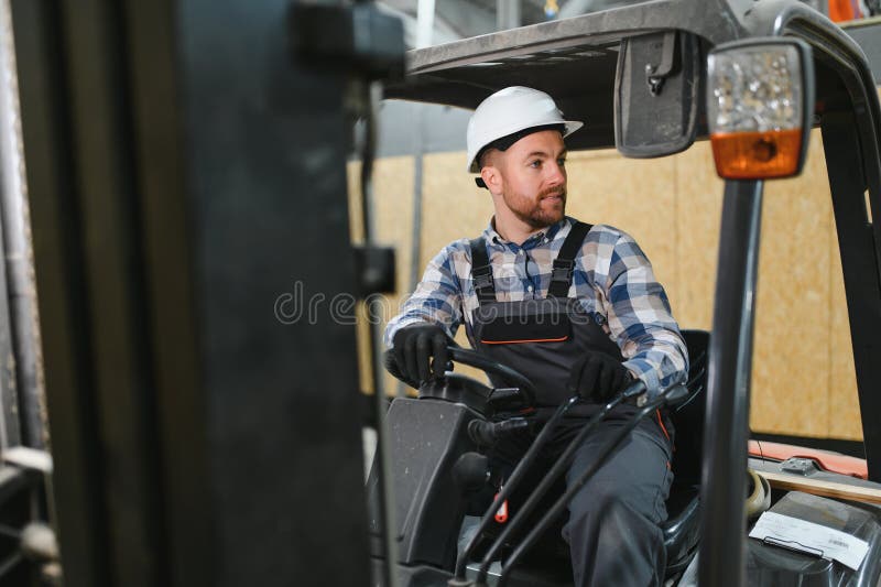 Portrait of a Smiling Forklift Driver Stock Image - Image of cargo ...
