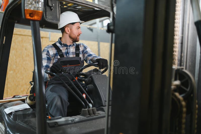 Portrait of a Smiling Forklift Driver Stock Image - Image of hardhat ...