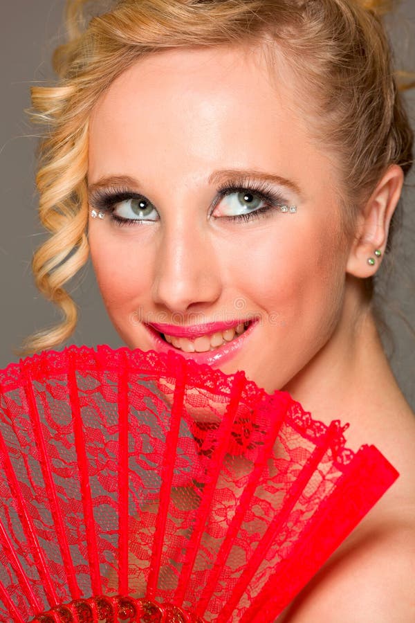 Portrait of Pretty Girl with Textile Fan Stock Photo - Image of ...