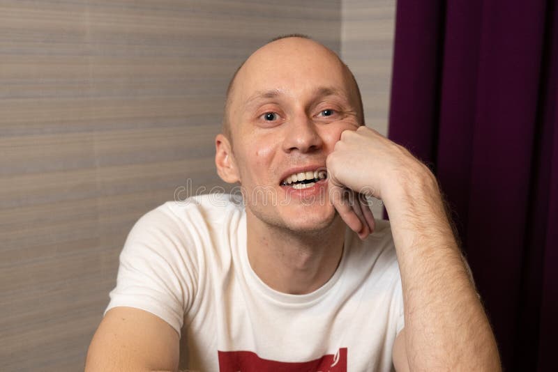Portrait of a Smiling Good-natured Young Man at Home Stock Image ...