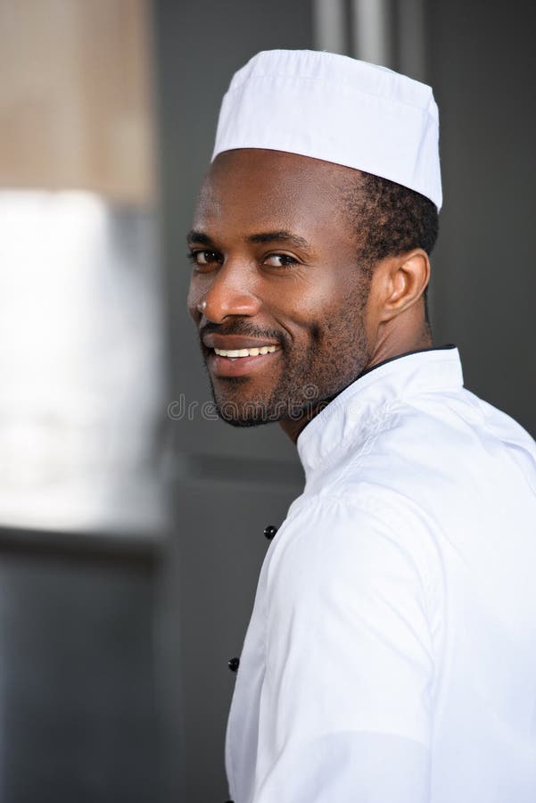 Portrait of Smiling Handsome African American Chef Looking at Camera ...