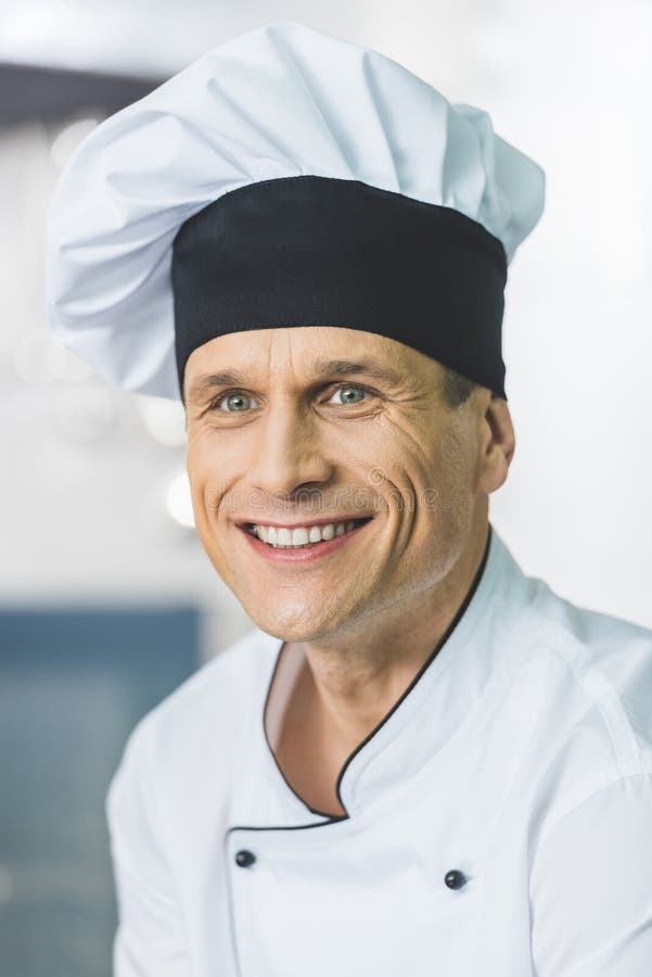 Portrait of Smiling Handsome Chef Stock Image - Image of coldkitchen ...