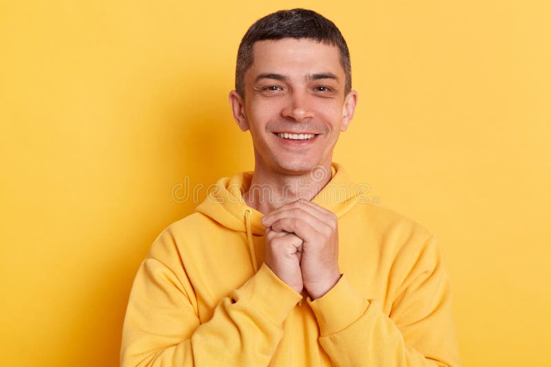 Portrait Of Smiling Happy Satisfied Man Wearing Casual Style Hoodie