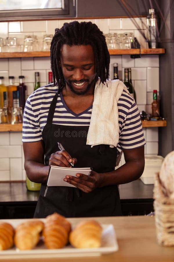 Portrait of Smiling Hipster Taking an Order at Work Stock Image - Image ...