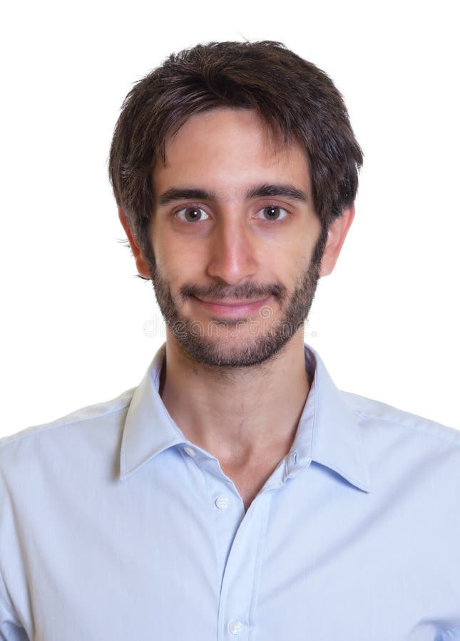 Portrait of a Smart Spanish Guy in a Blue Shirt Stock Photo - Image of ...