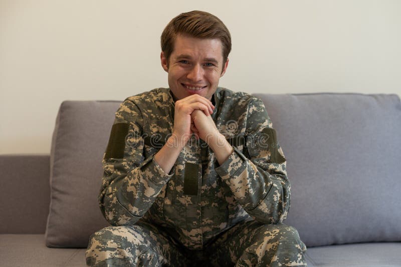 Portrait of a Smiling Male Soldier Stock Photo - Image of enjoyment ...