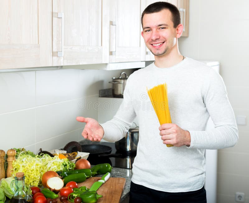 Portrait of Smiling Male with Spaghetti Stock Photo - Image of ...