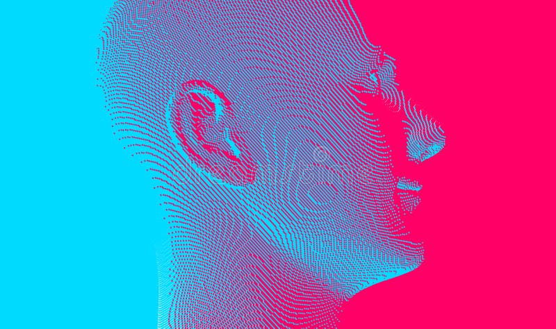 Portrait of Smiling Man. Abstract Digital Human Head Constructing from ...