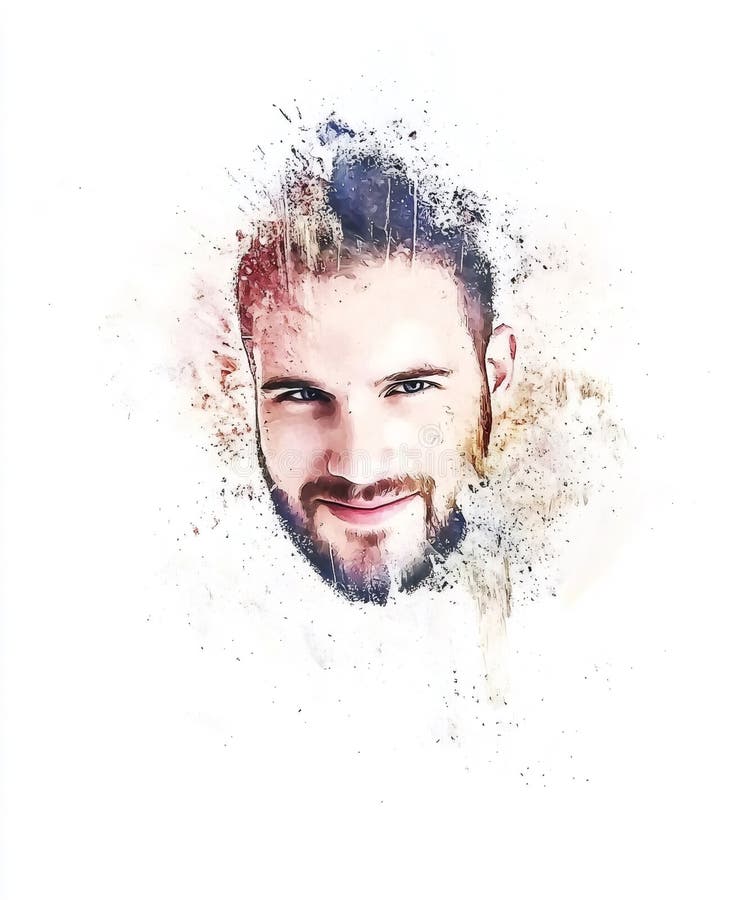 Portrait of Smiling Man with Beard Dissolving into Colorful Particles ...