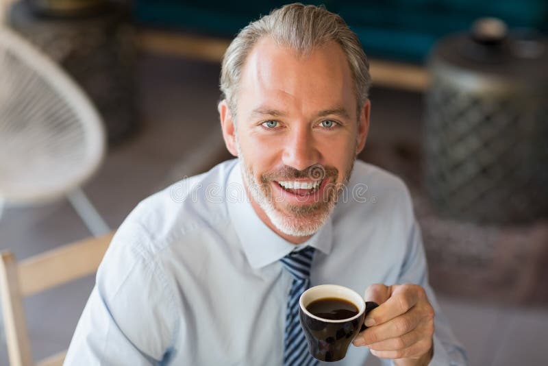Portrait of Smiling Man Having Cup of Coffee Stock Image - Image of ...